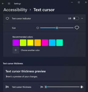 Change Text Cursor Indicator size, color, thickness in Windows 11