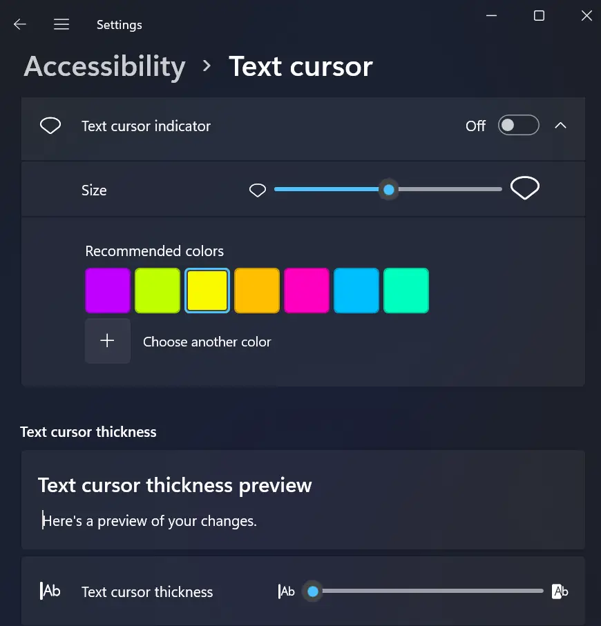 Change Text Cursor Indicator size, color, thickness in Windows 11 Change Text Cursor Indicator size, color, thickness in Windows 11