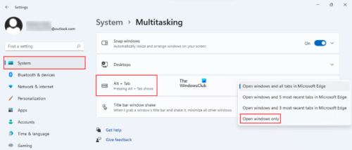 Do not display Edge tabs in Alt+Tab in Windows 11
