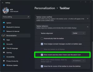 How to disable Recent Search icon History in Windows 11 Taskbar