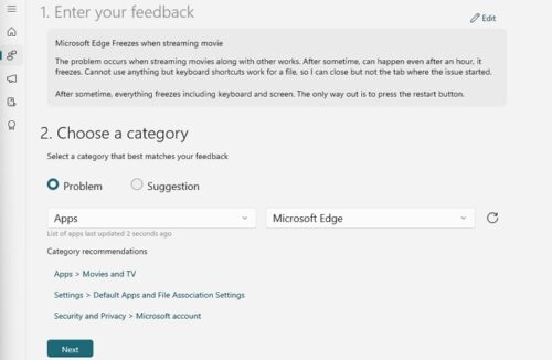 Report Problem or Send Feedback about Windows 11 to Microsoft