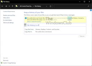 Your File History drive was disconnected for too long; Reconnect your drive