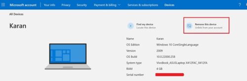 Check the list of all devices having access to your Microsoft account