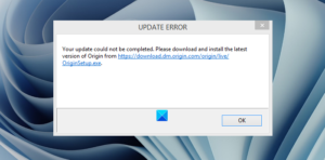 EA Origin Update error: Your update could not be completed