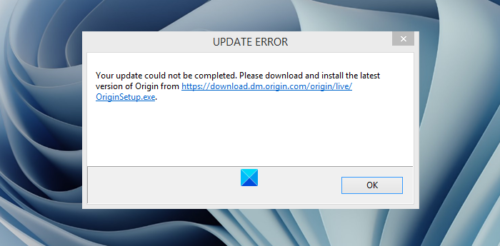 EA Origin Update error: Your update could not be completed