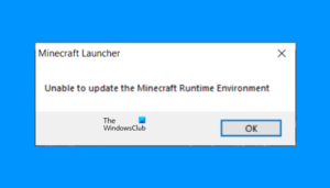 Unable to update the Minecraft Runtime Environment