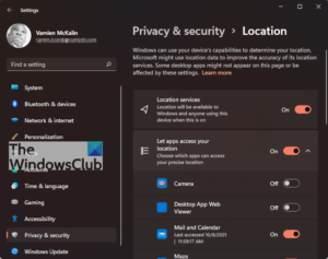 How to change Location settings in Windows 11