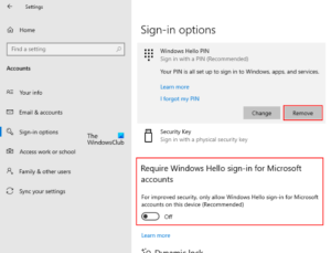 Windows Hello PIN Remove button greyed out