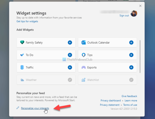 Show or hide Information Cards in Widgets in Windows 11/10