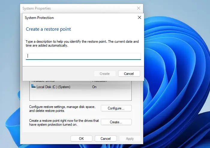 Create System Restore Point, Restore computer Windows 11 Create System Restore Point, Restore computer Windows 11