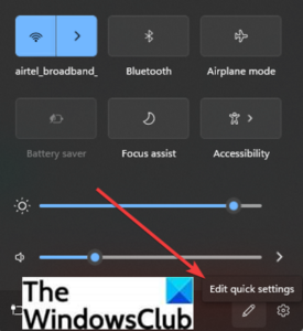 Add, Remove, Reset, Quick Action Center buttons in Windows 11