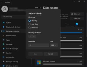 Set Data Limit for Wireless and Ethernet Adapter on Windows 11
