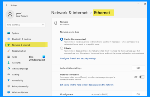 Network & Internet Settings in Windows 11