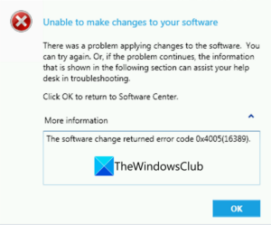 Windows Upgrade failed Error Code 0x4005(16389)