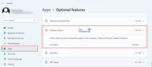 How to add and remove Wireless Display feature in Windows 11