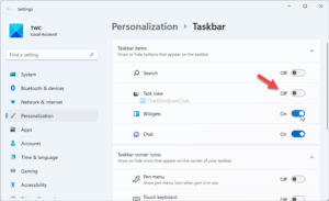 Remove Search, Task View, Widgets icons from Windows 11 Taskbar