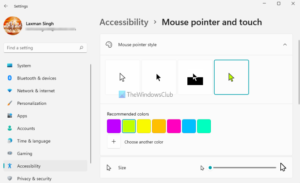 Make Mouse Pointer color to red, solid black in Windows 11
