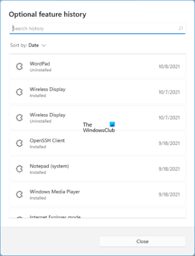 Turn Windows features On or Off; Manage Windows Optional features