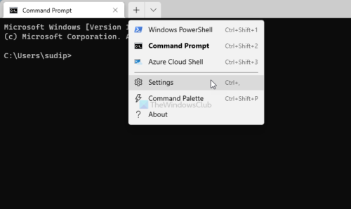 Windows PowerShell, Azure Cloud Shell, Command Prompt in Terminal