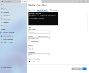 Windows PowerShell, Azure Cloud Shell, Command Prompt in Terminal