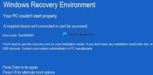 Error 0xc0000001, Your PC couldn't start correctly