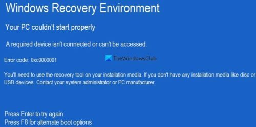 Error 0xc0000001, Your PC couldn't start correctly