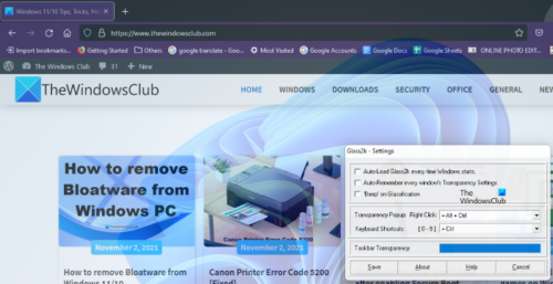 How to make windows transparent in Windows 11