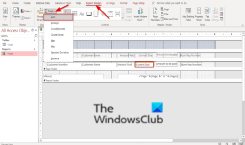 How to add Totals in Reports in Access