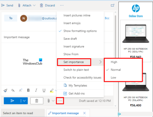 How to set the Priority for an email in Outlook to High