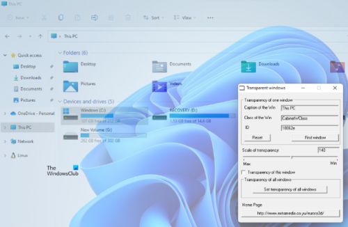 How to make windows transparent in Windows 11