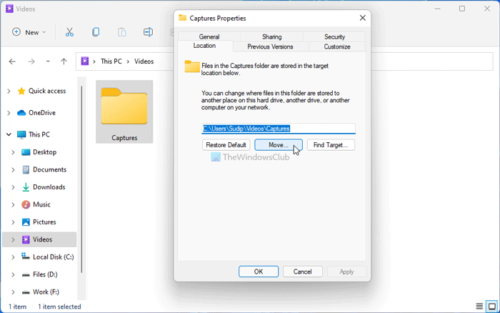 Change default Save location of Captures folder for Game DVR