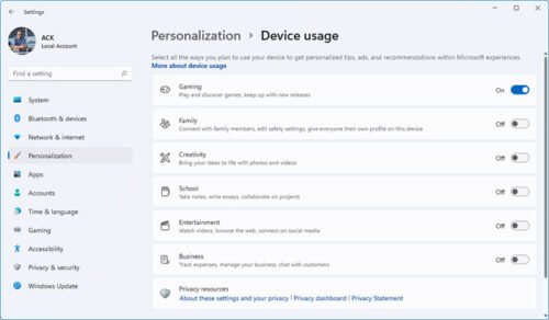 Windows 11 Personalization Settings to customize your PC