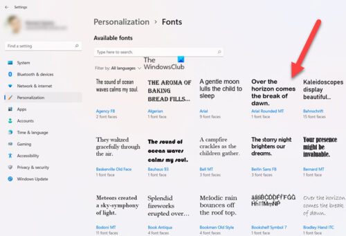 Download and install Fonts from Microsoft Store in Windows 11