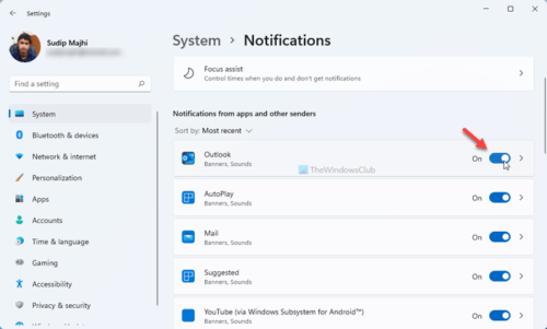 Outlook notifications not working on Windows 11