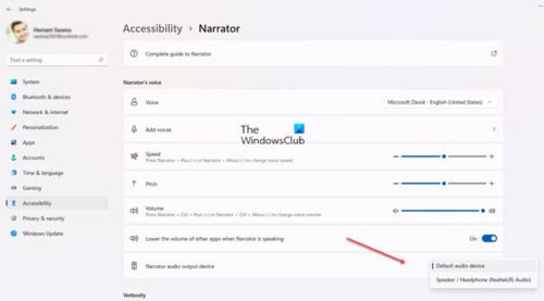 Change Default Audio Output Device for Narrator in Windows 11