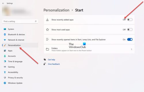 Show, Hide Recently added apps group in Start Menu of Windows 11