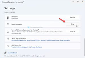 How to reset Windows Subsystem for Android on Windows 11