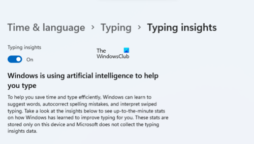 How to turn Typing Insights On or Off in Windows 11