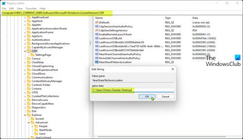 Change default Save Location for Nearby Sharing in Windows 11/10