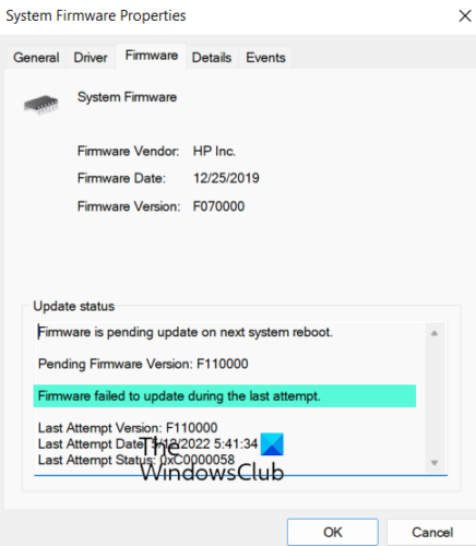 Fix Firmware update failed in Windows 11/10
