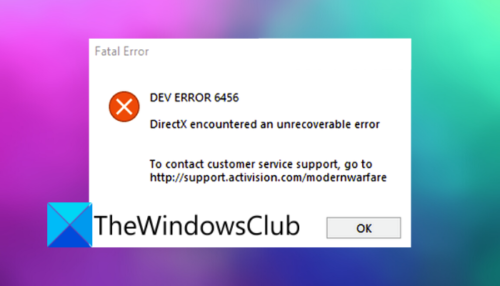 Dev Error 6456 in Call of Duty Modern Warfare