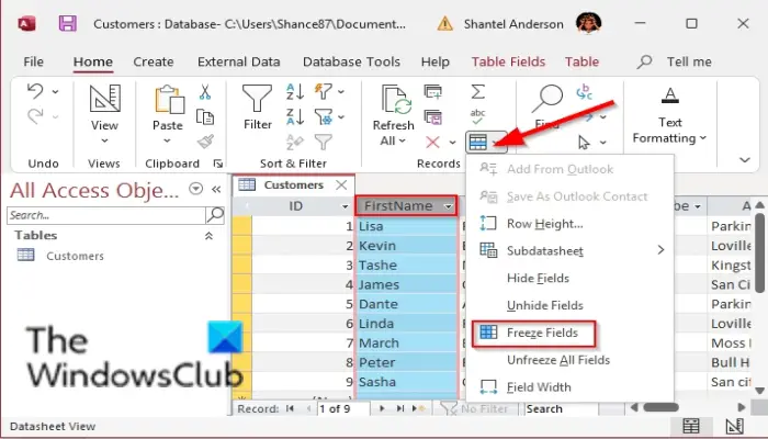 How To Freeze And Unfreeze Columns In Microsoft Access | thewindowsclub How To Freeze And Unfreeze Columns In Microsoft Access | thewindowsclub