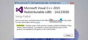 Error 0x80070666 when installing Microsoft Visual C++