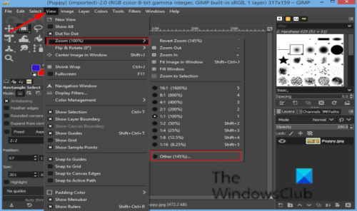 How to zoom an Image In or Out in GIMP