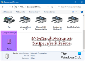 Printer showing as Unspecified device on Windows computer