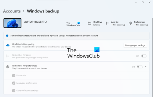 Remember my apps and preferences greyed out in Windows 11