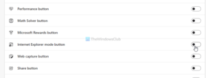 How to add or remove Internet Explorer mode button on Edge toolbar