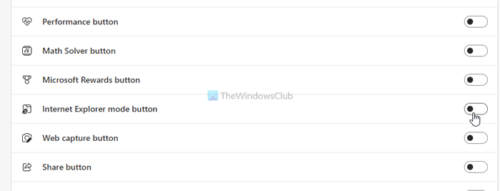 How to add or remove Internet Explorer mode button on Edge toolbar