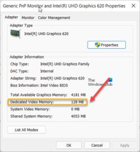 Ccheck how much Video RAM (VRAM) you have in Windows 11