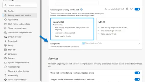 Enable Enhanced security exceptions in Microsoft Edge Enable Enhanced security exceptions in Microsoft Edge